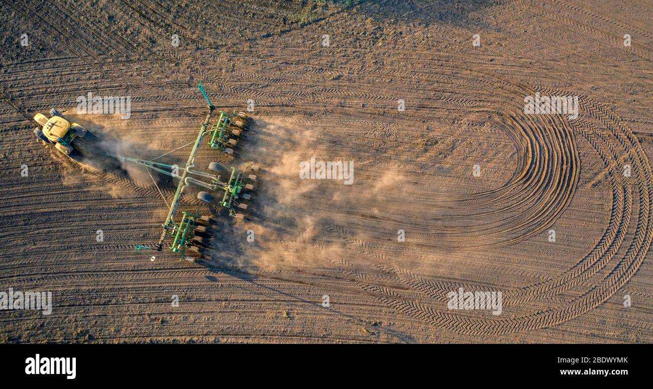 Tractor seeder in field aerial hi-res stock photography and images - Alamy
