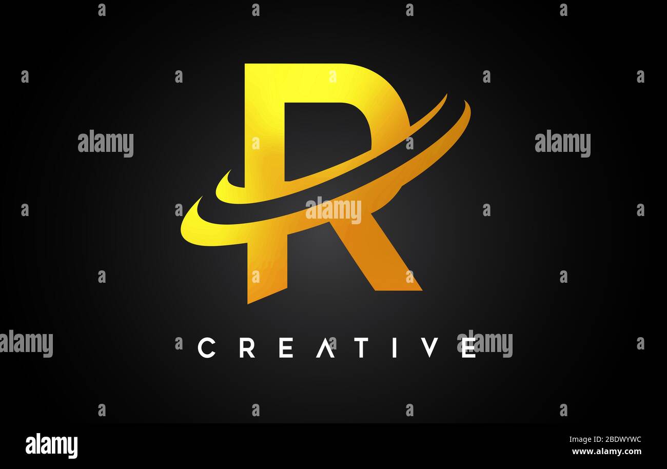 Golden Letter R Logo. R Letter Design Vector with Golden Gray Swash ...