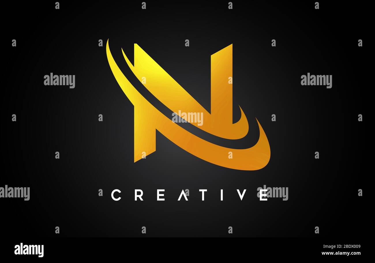 Golden Letter N Logo. N Letter Design Vector with Golden Gray Swash ...
