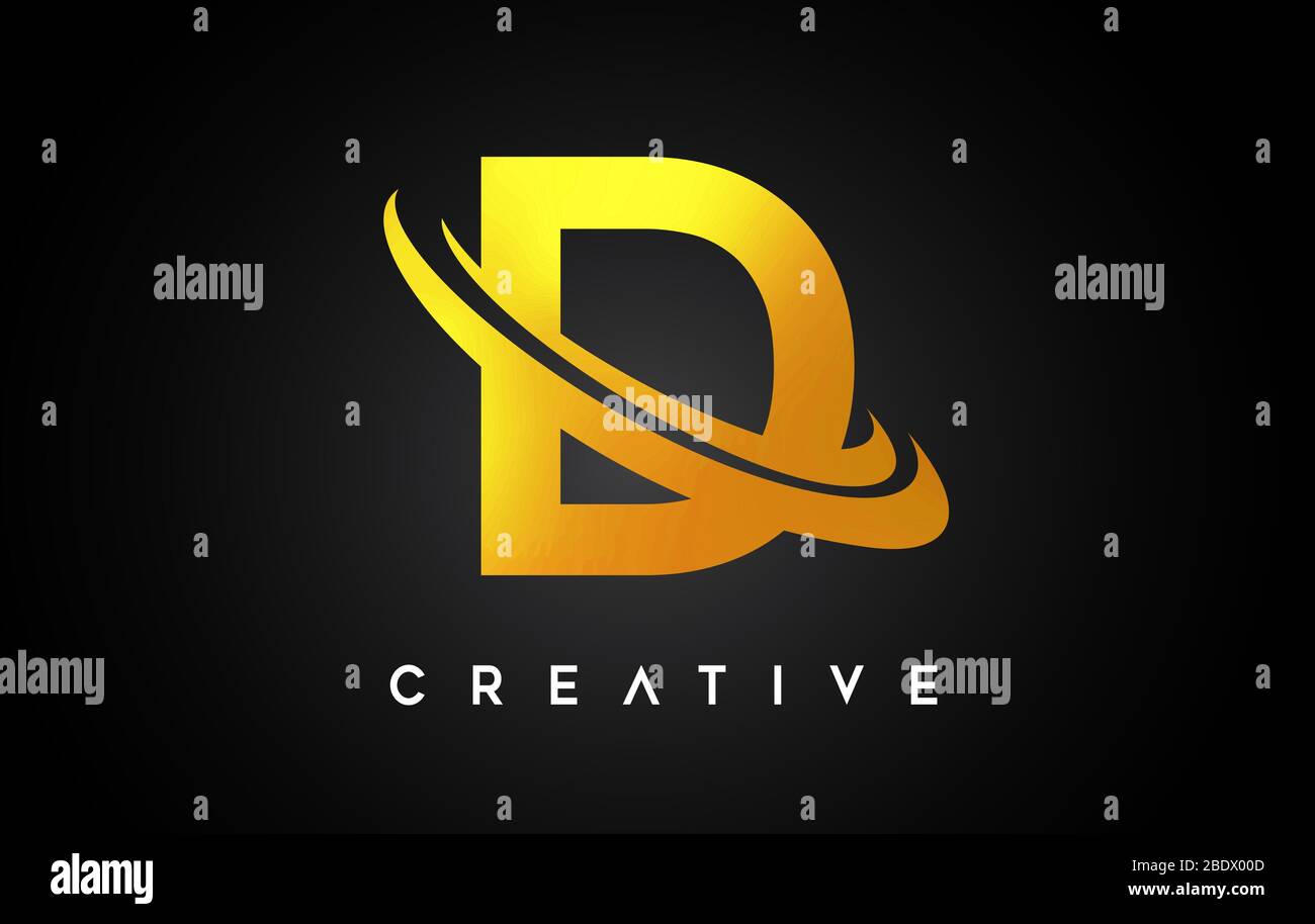 Golden Letter D Logo. D Letter Design Vector with Golden Gray Swash ...