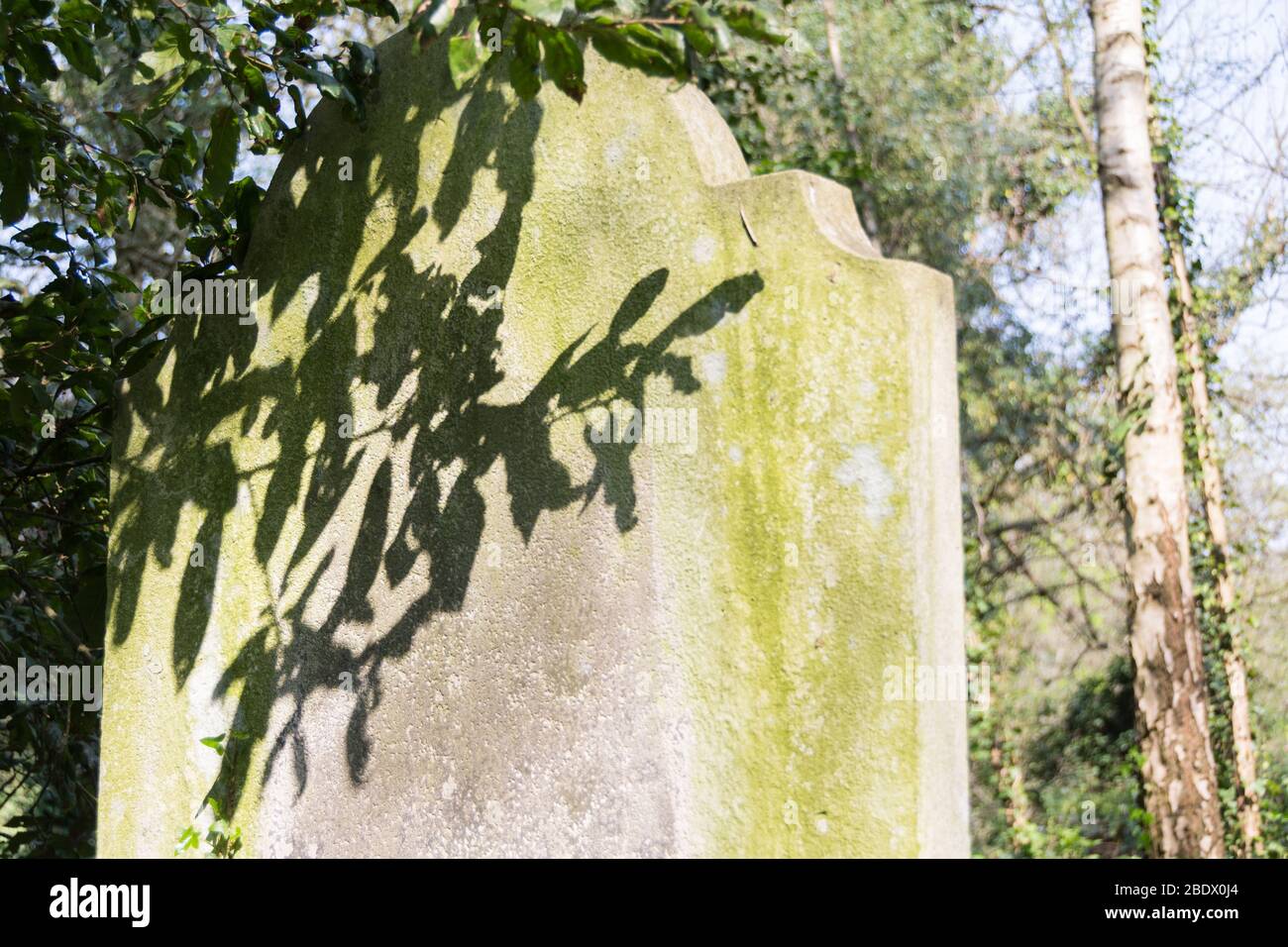 Shadow on a tombstone an old disused cemetery, England, UK Stock Photo ...