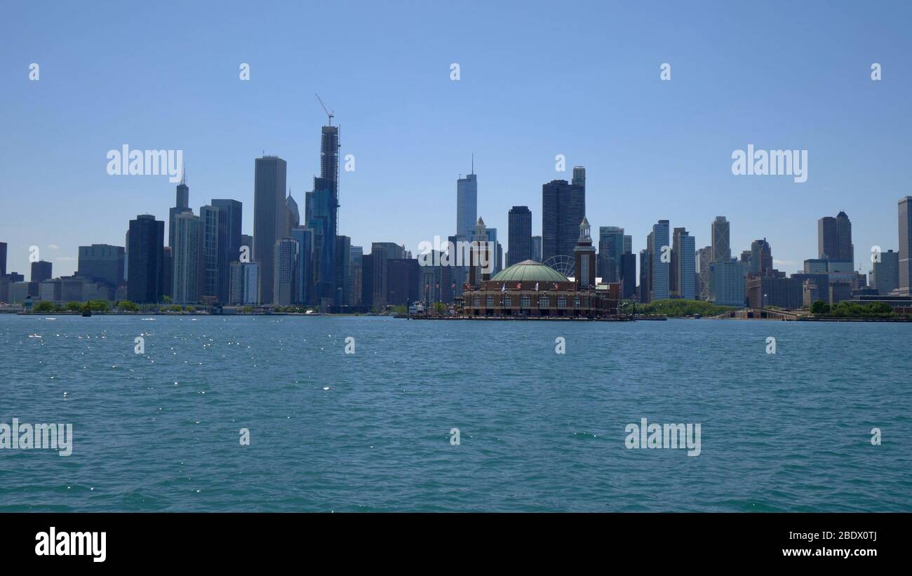 The Skyline of Chicago view from Lake Michigan - CHICAGO. UNITED STATES ...