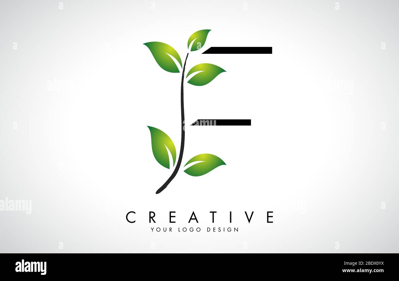 Leaf Letter F Logo Design with Green Leaves on a Branch. Letter F with ...