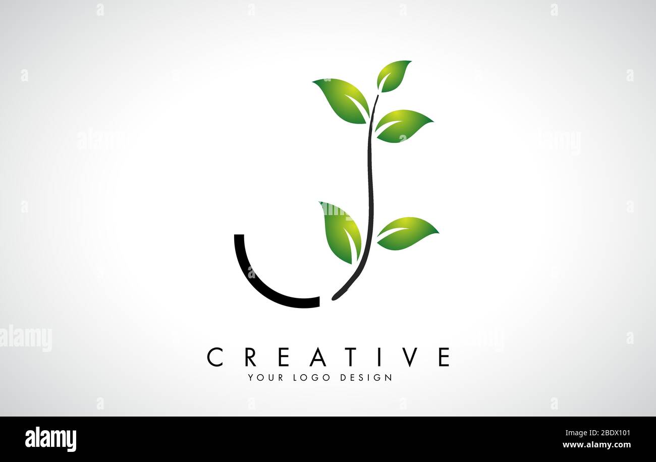 Leaf Letter J Logo Design with Green Leaves on a Branch. Letter J with ...