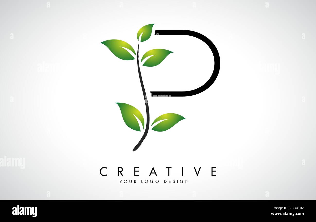 Leaf Letter P Logo Design with Green Leaves on a Branch. Letter P with ...
