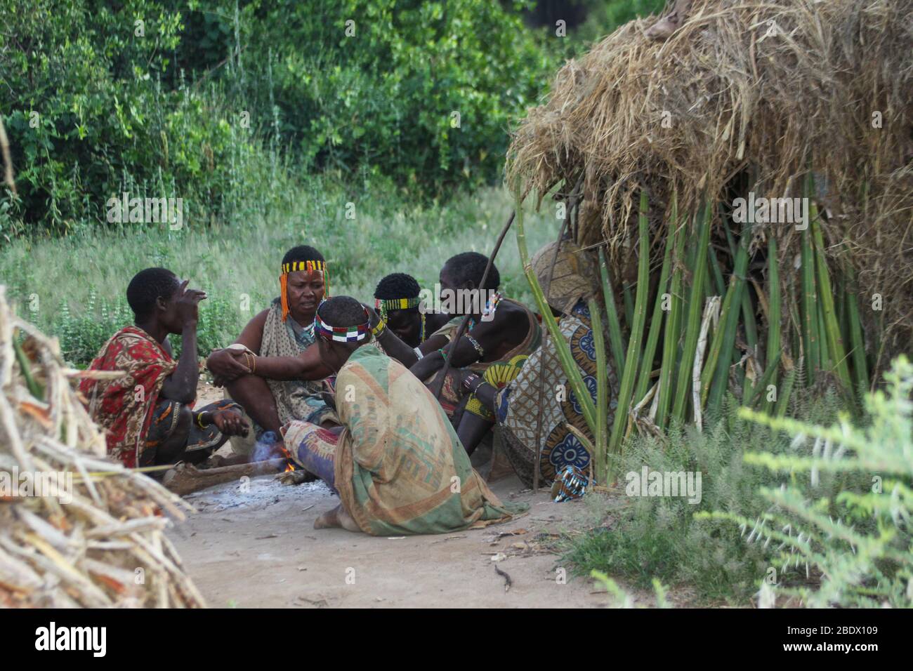 A group of Hadza woman in traditional dress. Photographed at Lake Eyasi ...