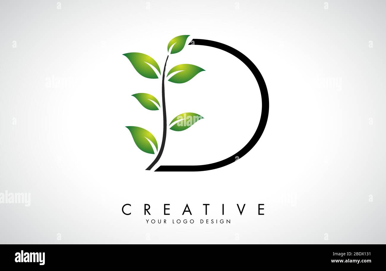 Leaf Letter D Logo Design with Green Leaves on a Branch. Letter D with ...