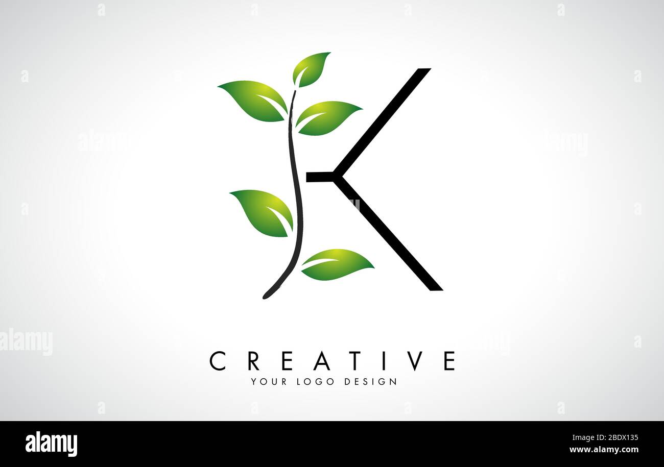 Leaf Letter K Logo Design with Green Leaves on a Branch. Letter K with ...