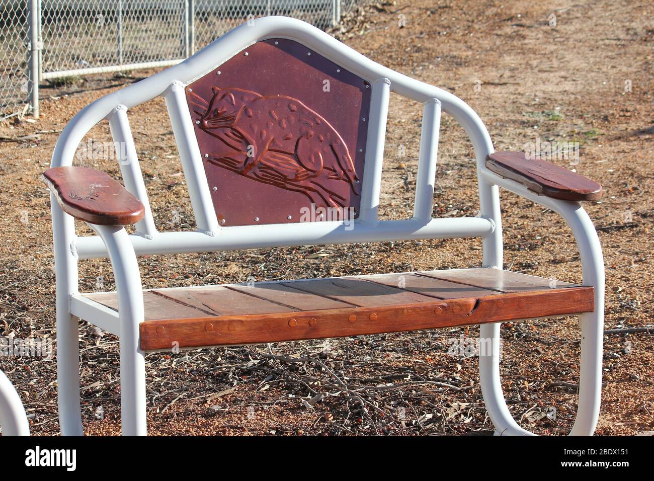 Handmade bench with animal design Stock Photo - Alamy