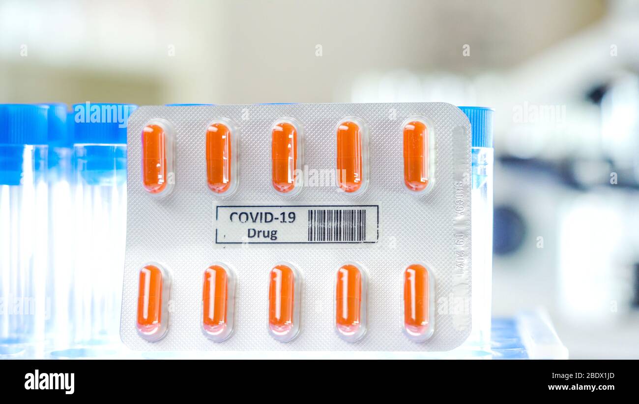 The orange capsules of the Covid-19 drug or coronavirus drug use to ...