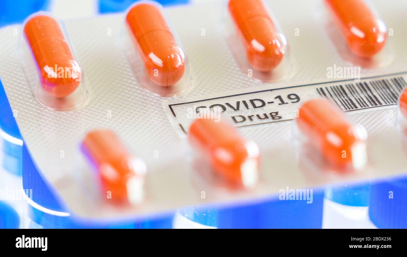 The closer look of the red capsule for the coronavirus with Covid-19 ...