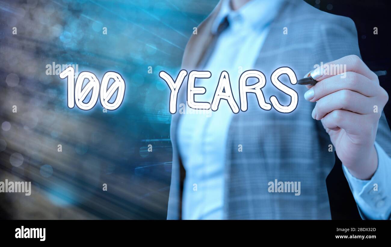 Writing note showing 100 Years. Business concept for Remembering ...