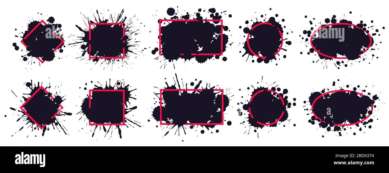 Ink splatter frame. Dirty brush splatted stains, black paintbrush ...