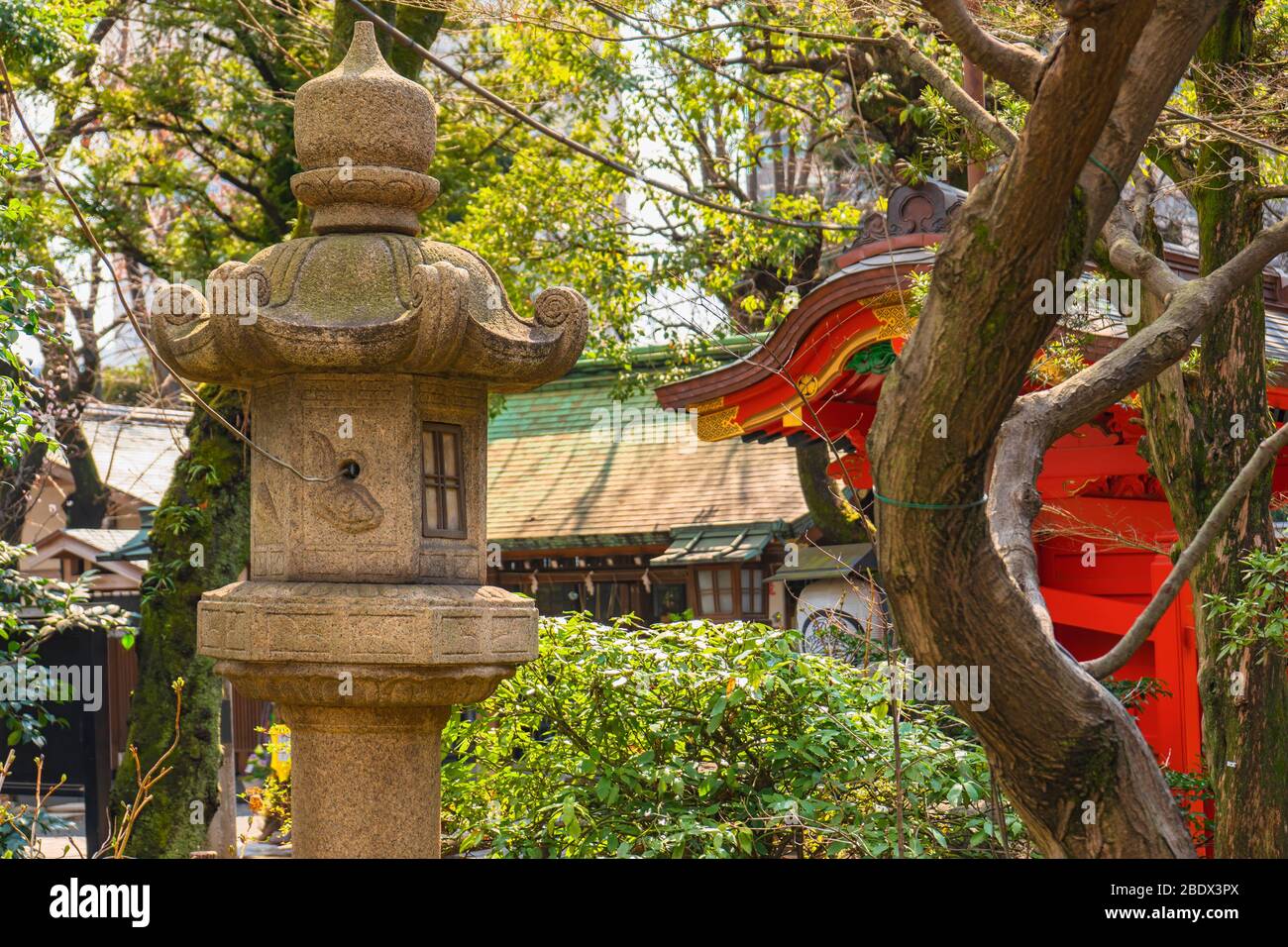 tokyo, japan - march 05 2020: Kasuga-type stone lantern recognizable by ...