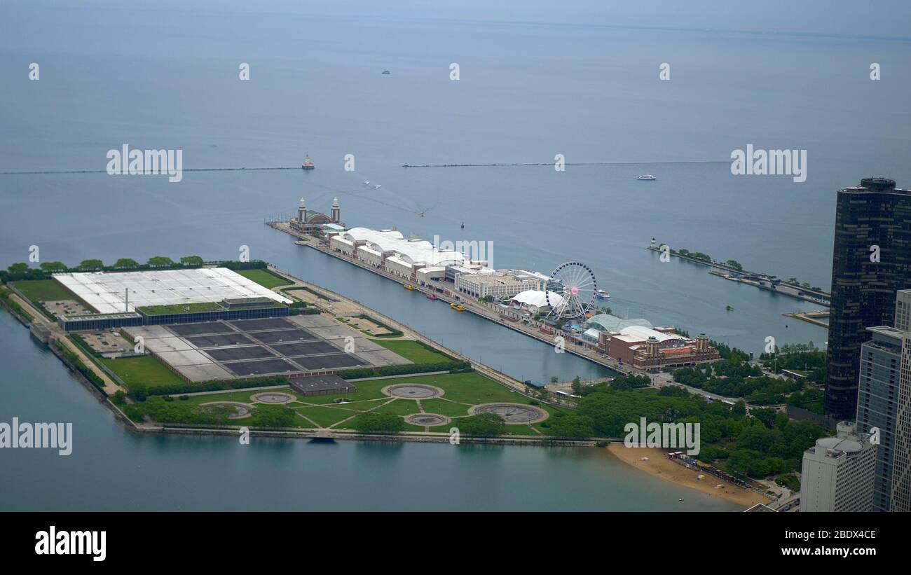 Aerial view over navy pier hi-res stock photography and images - Alamy