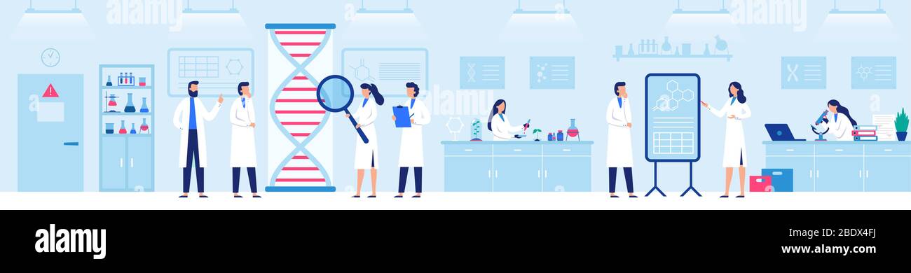 Genetic research laboratory. Professional lab with scientists, genome ...