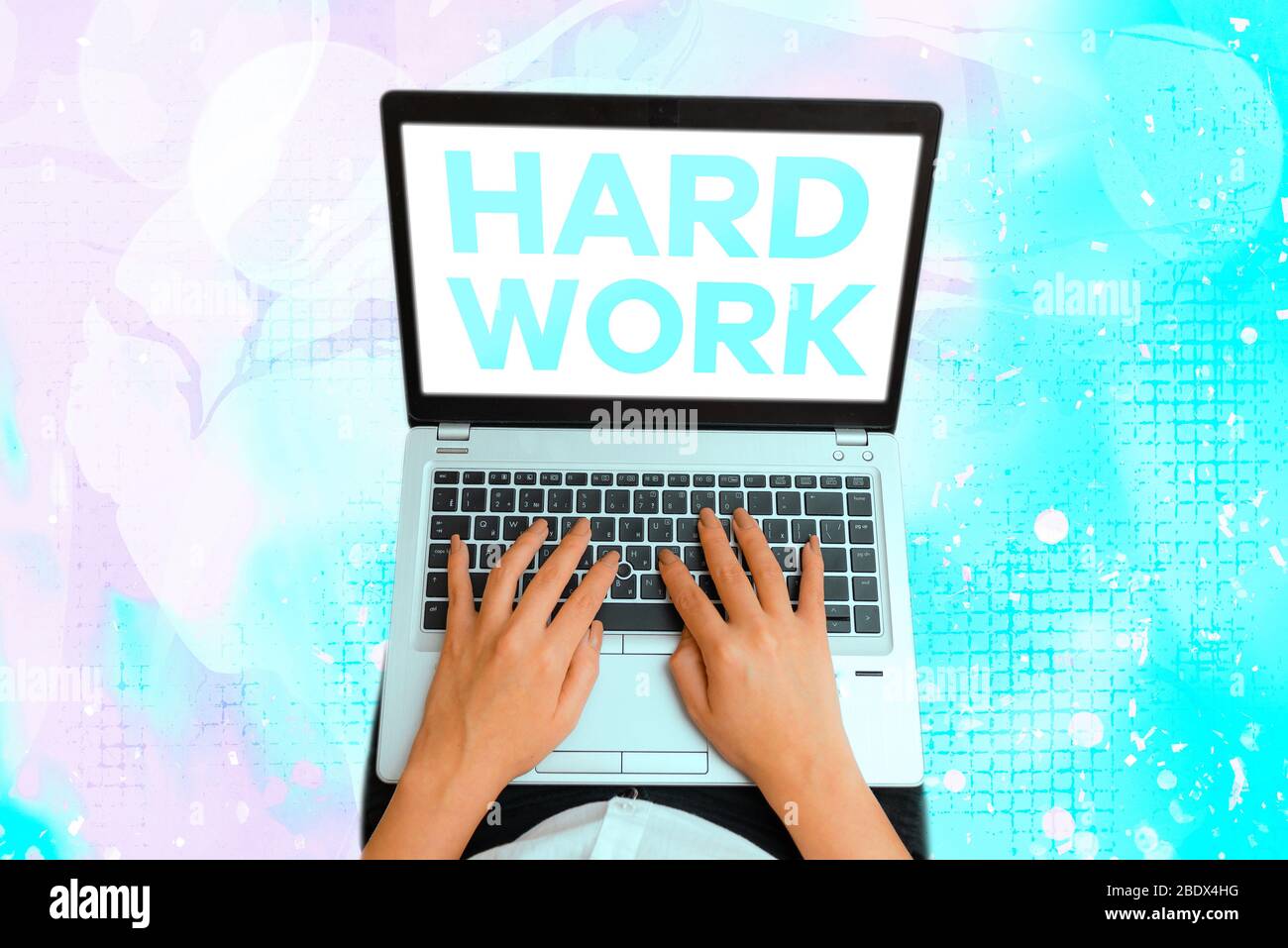 Text sign showing Hard Work. Business photo showcasing always putting a ...