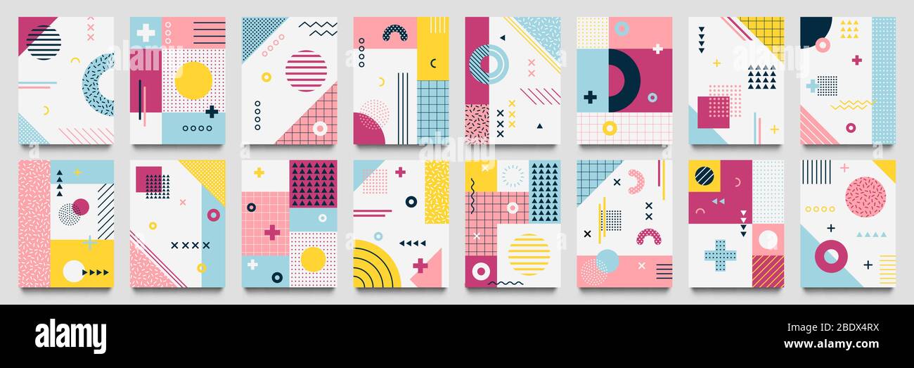 Abstract neo memphis background. Modern geo grid poster template with ...