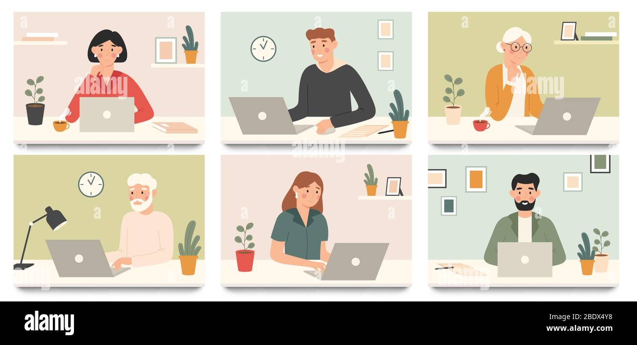 Work with laptop computer. Corporate workers, young people and seniors ...