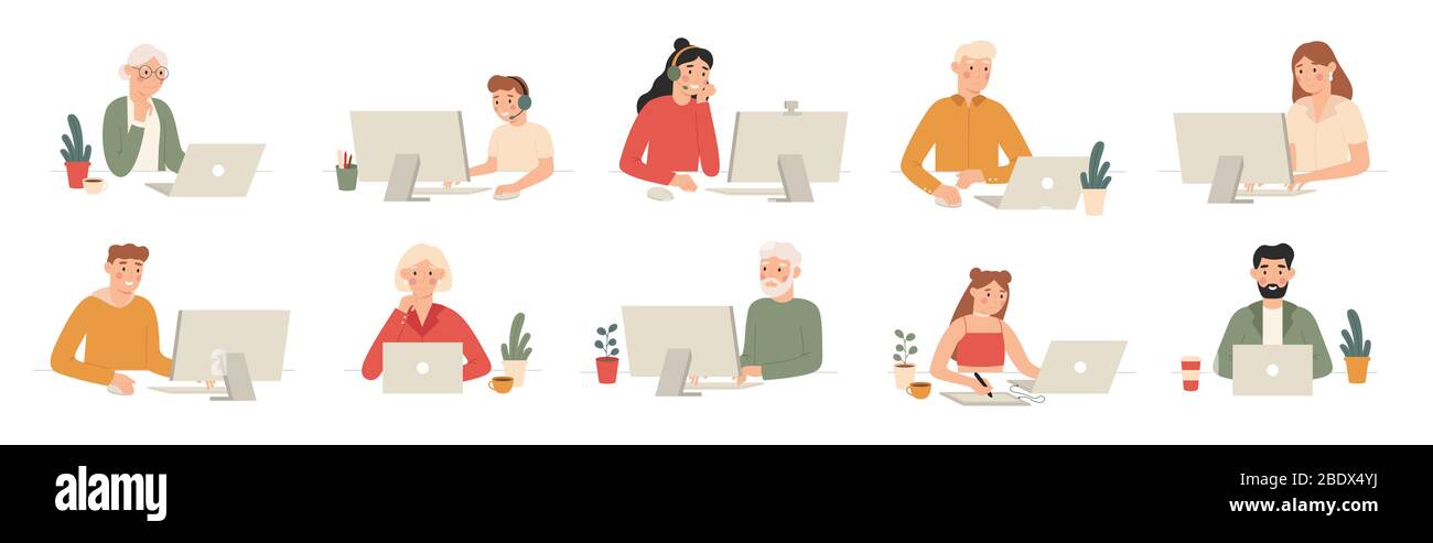 People work with computers. Students work with laptop and computer ...