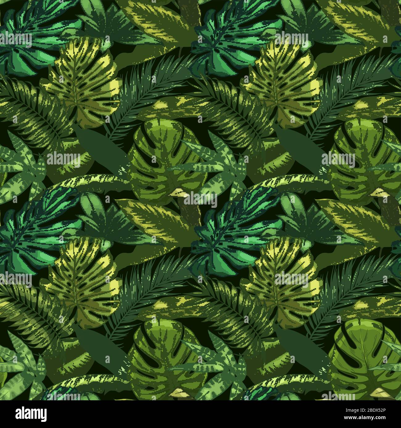 Green tropical leaves seamless pattern. Color monstera and tropic palm ...