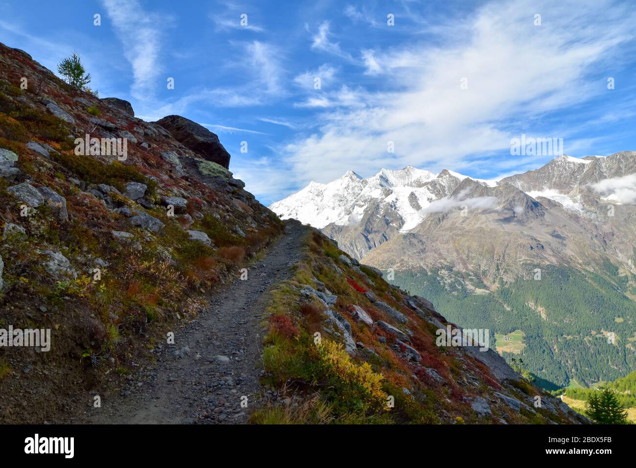Landscape in the Alps with hiking path and mountains Stock Photo - Alamy