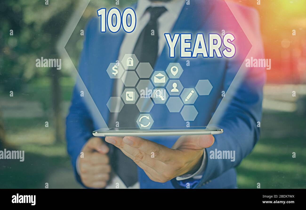 Text sign showing 100 Years. Business photo text Remembering special ...