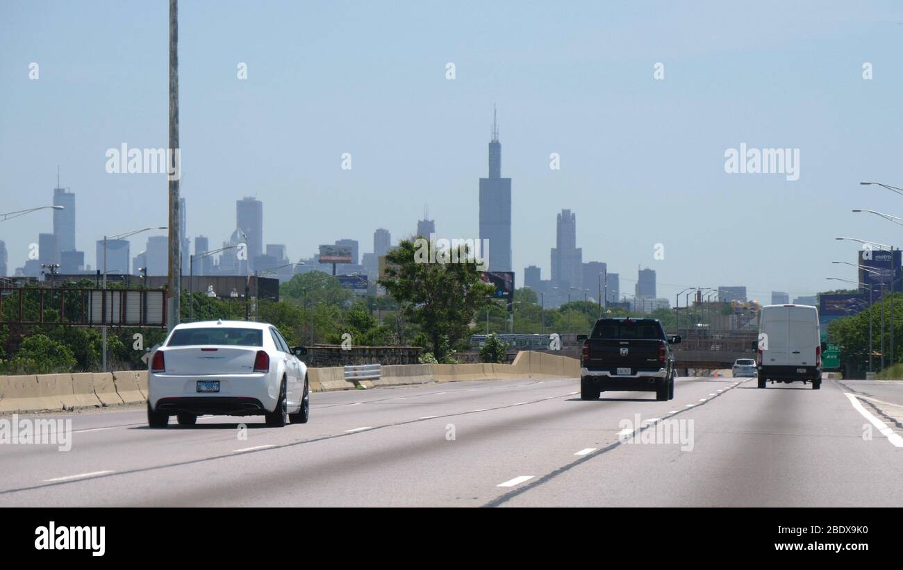 Driving to Chicago downtown with a view over the skyline - CHICAGO ...