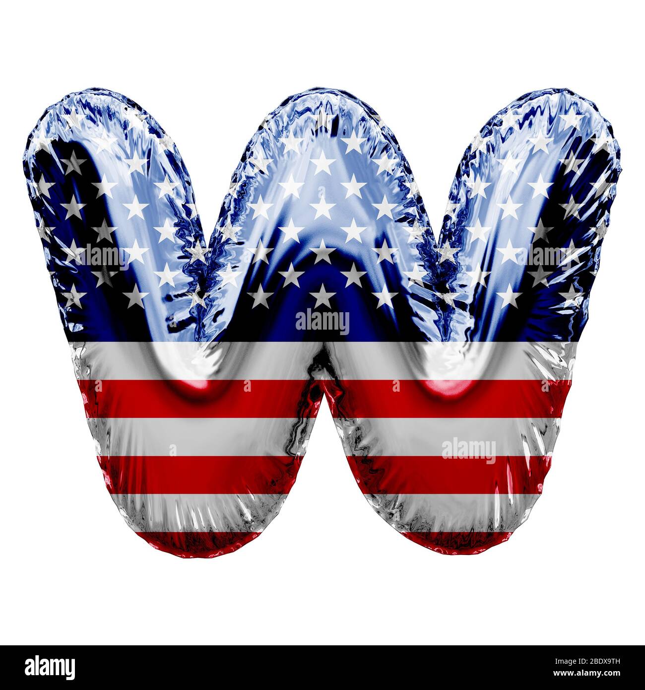 Letter W stars and stripes united states foil balloon font. 3D Render ...