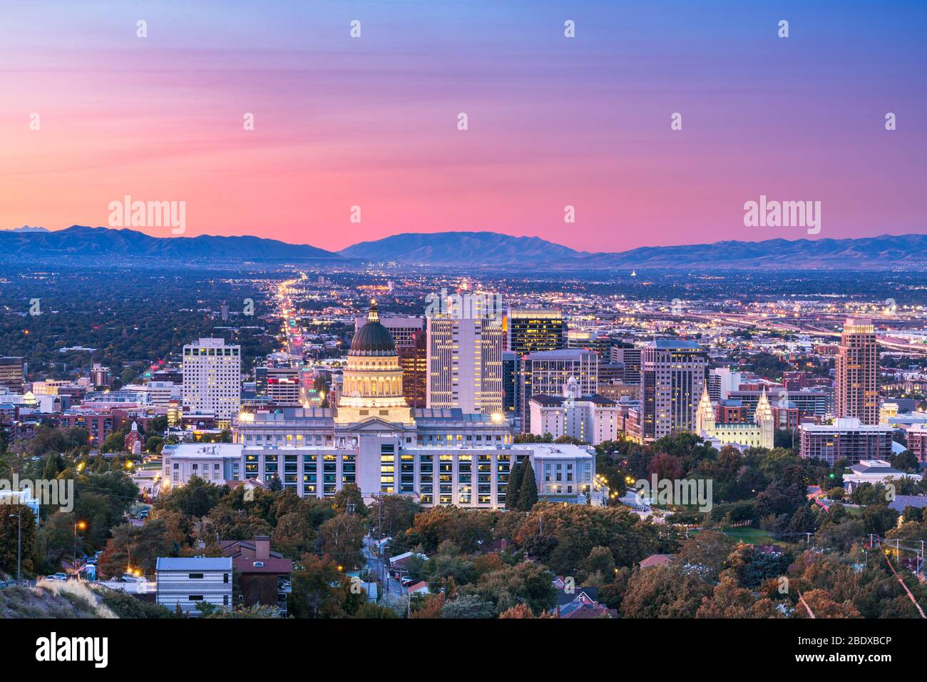 Salt Lake City, Utah, USA downtown city skyline at dusk Stock Photo - Alamy