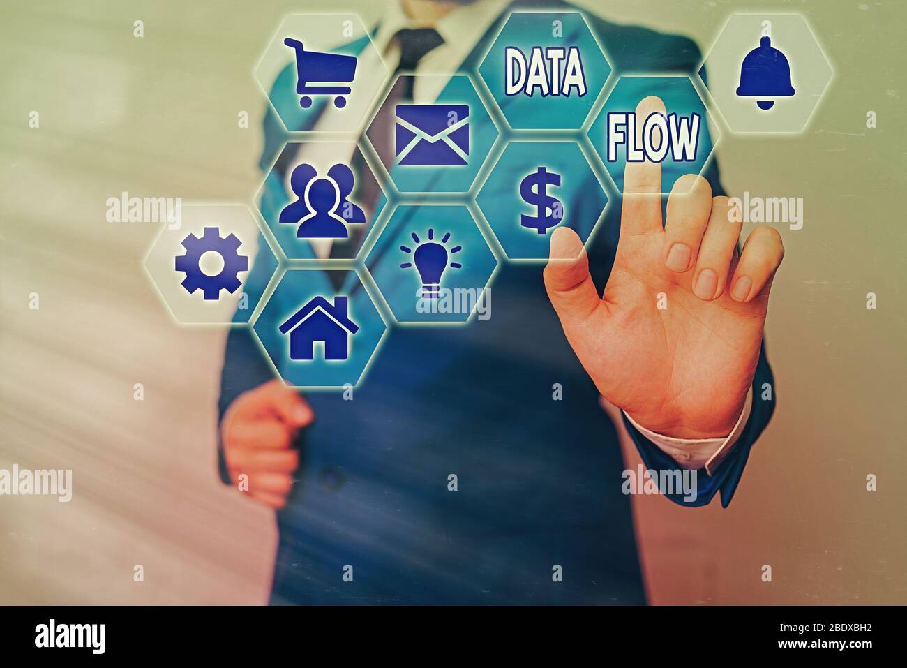 Conceptual hand writing showing Data Flow. Concept meaning the movement of data through a system ...