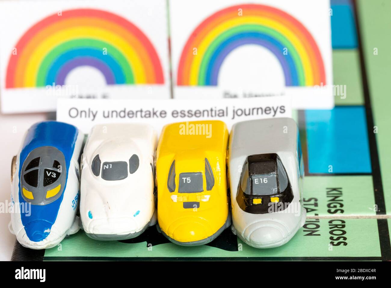 , Monopoly board with signs reflecting the current lockdown due to the ...