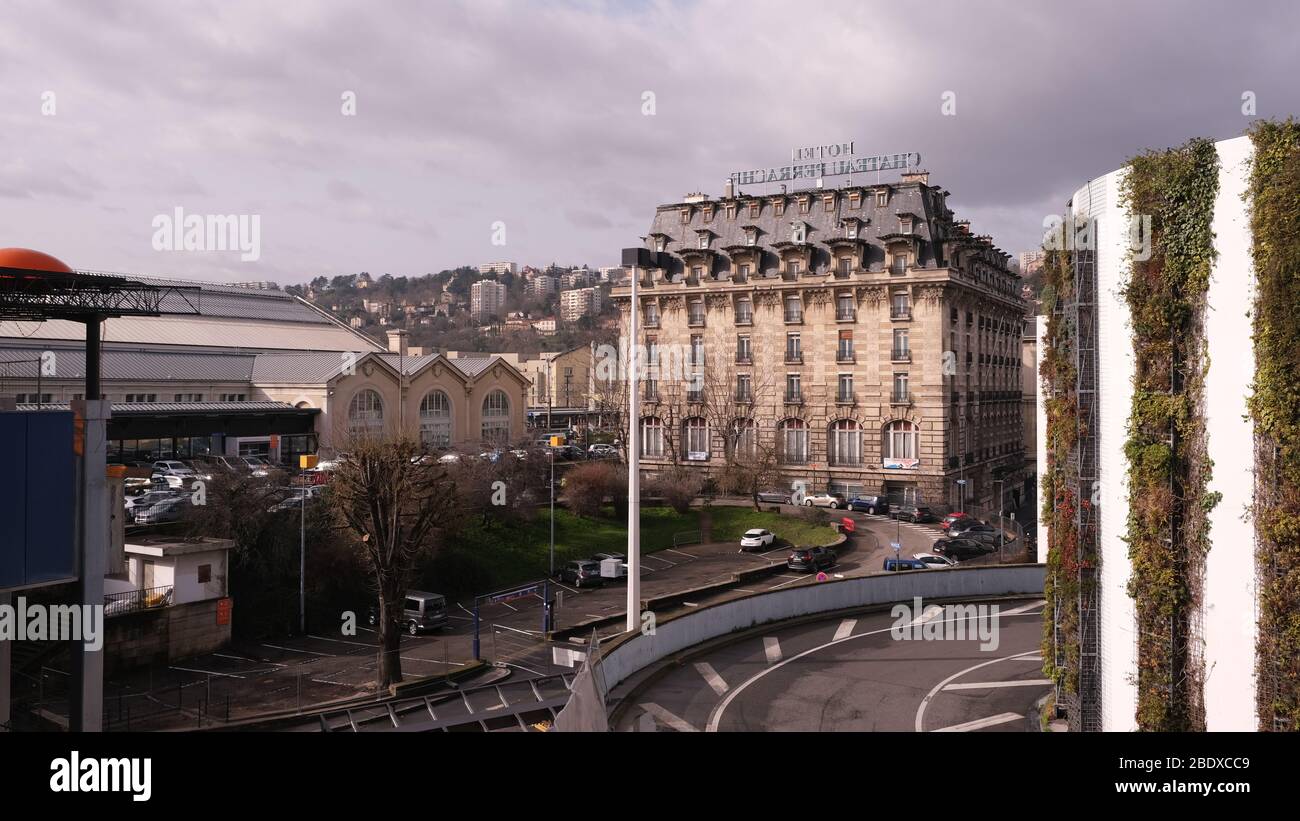 Lyon Perrache Station and Hotel Chateau Perrache Stock Photo - Alamy