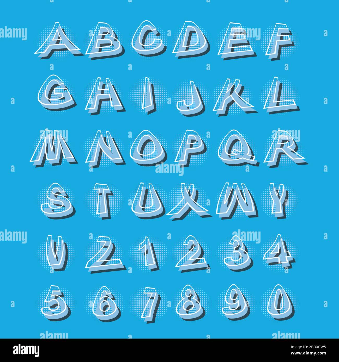 Alphabet in modern style with distorted letters with shading Stock ...