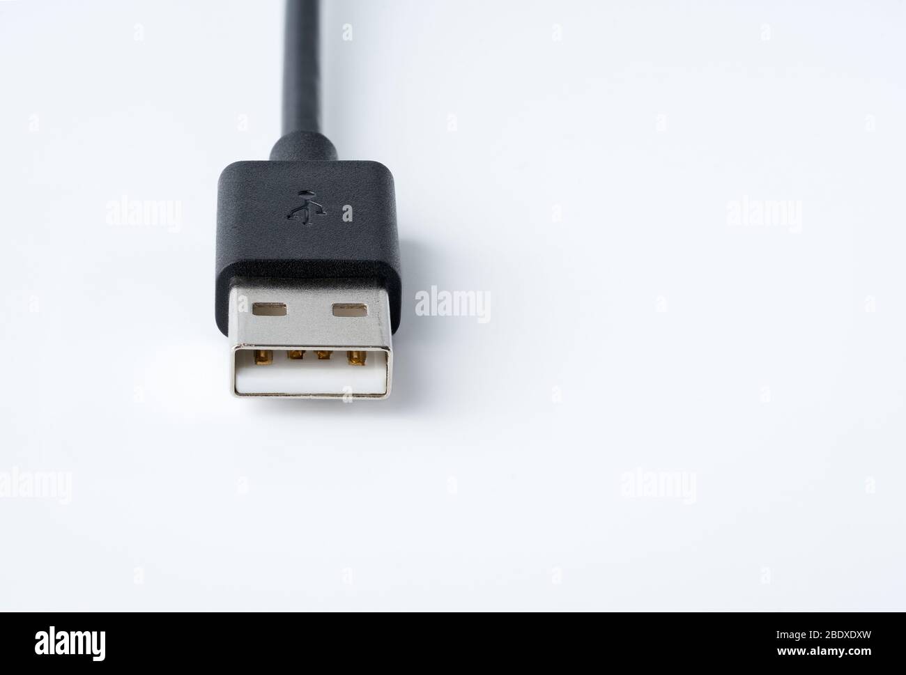 Close-up of black USB Type-A Male cable plug isolated on white ...