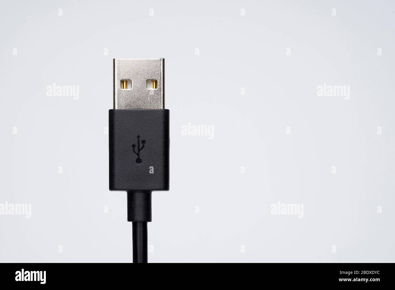 Close-up of black USB Type-A Male cable plug isolated on white ...