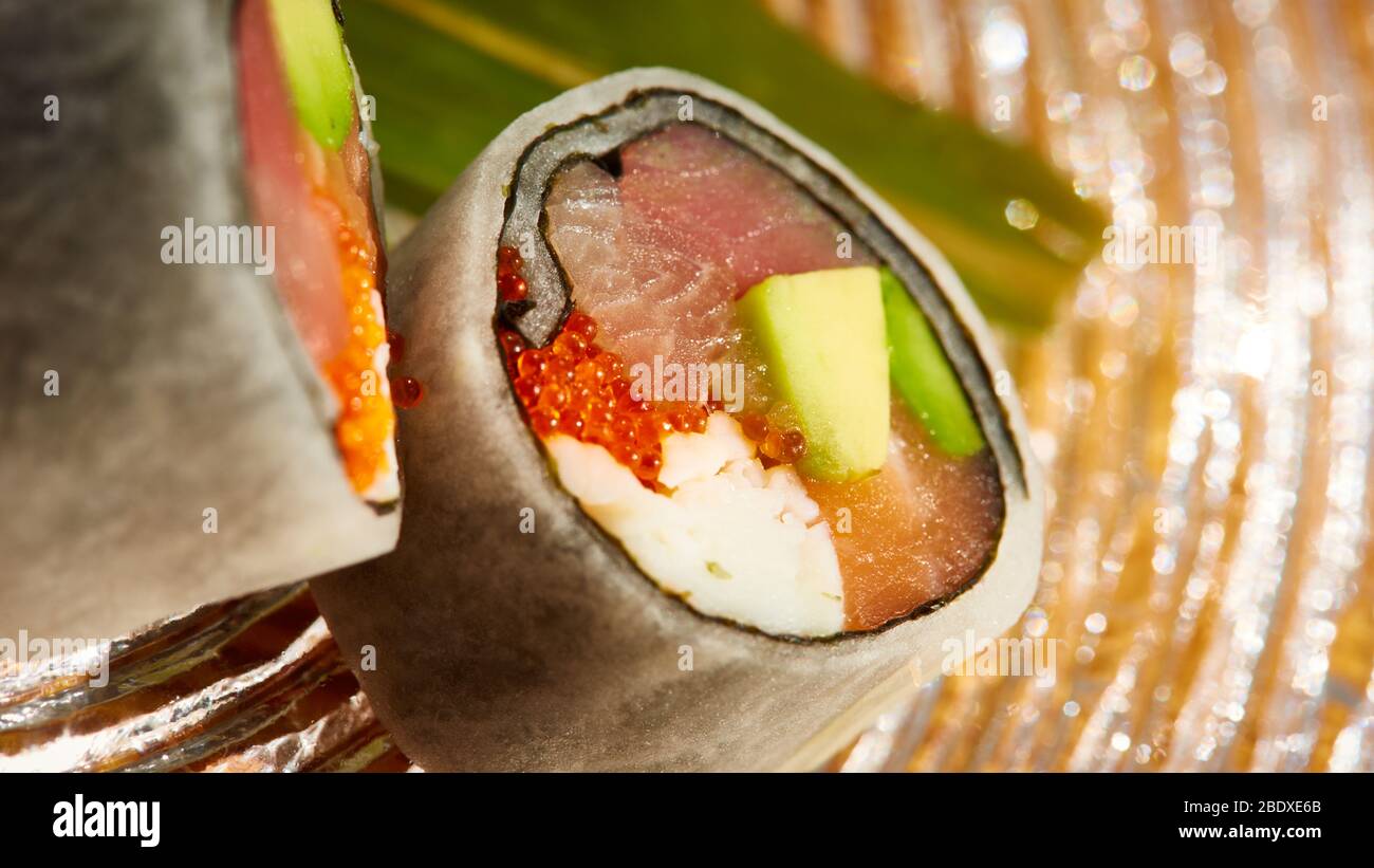 Spring rolls with tuna and salmon. Shallow dof Stock Photo - Alamy