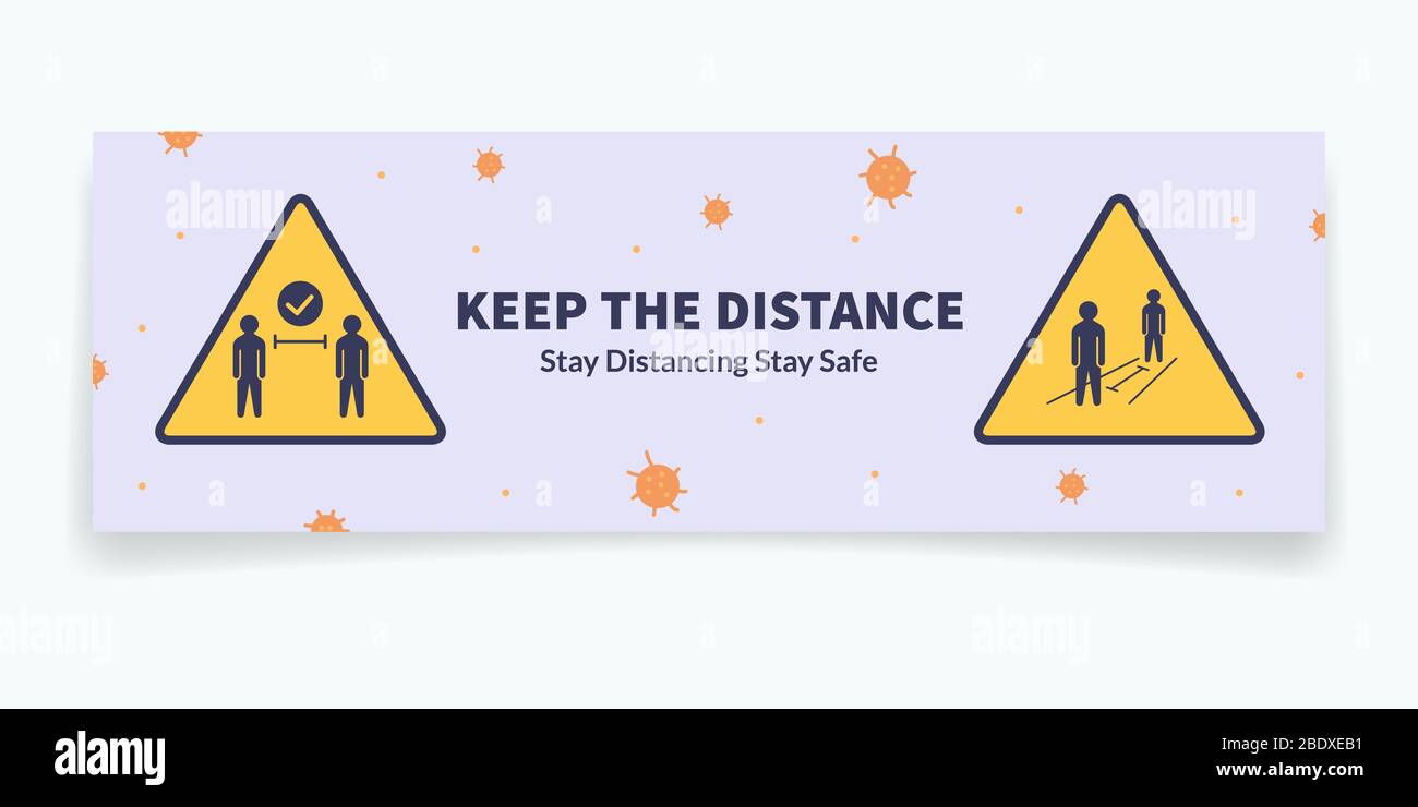 keep the distance for social distancing banner template with yellow ...