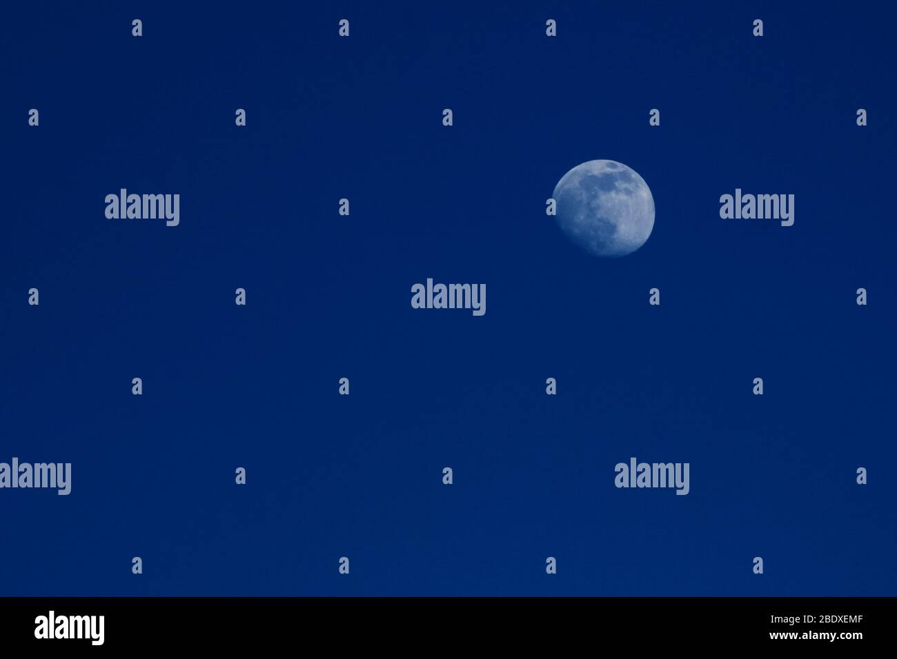 Moon in the blue night sky close up Stock Photo - Alamy