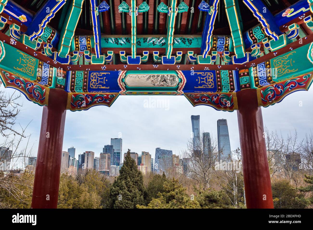 Buildings in Beijing central business district seen from Ritan Park ...