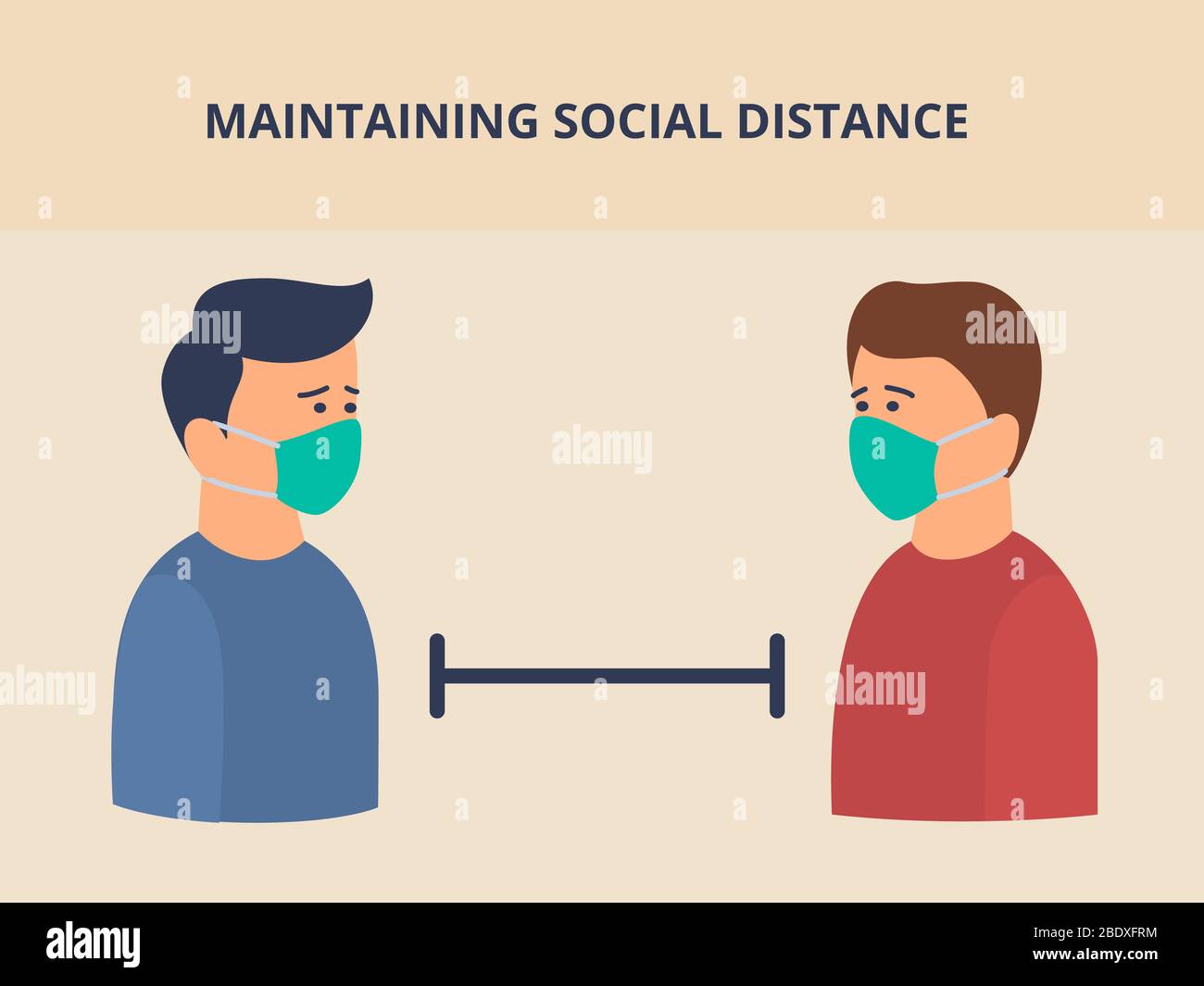 social distance concept or physical with two man distancing space with ...