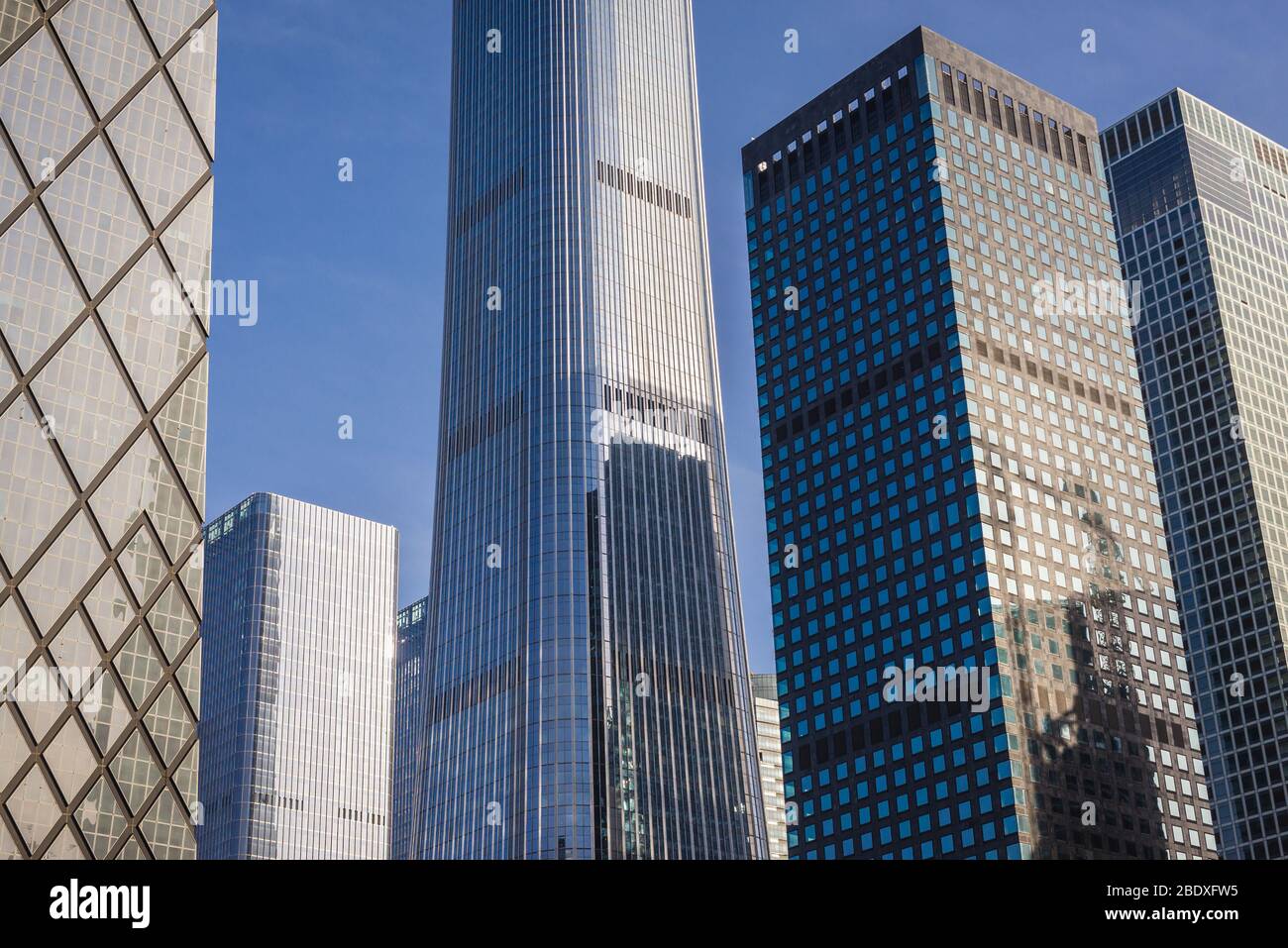 Facades of modern skyscrapers in Beijing central business district ...