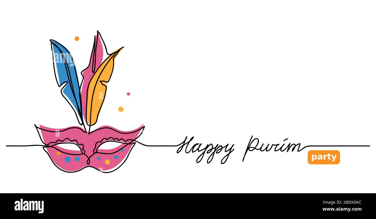 Happy purim simple vector web banner with carnival mask . One ...