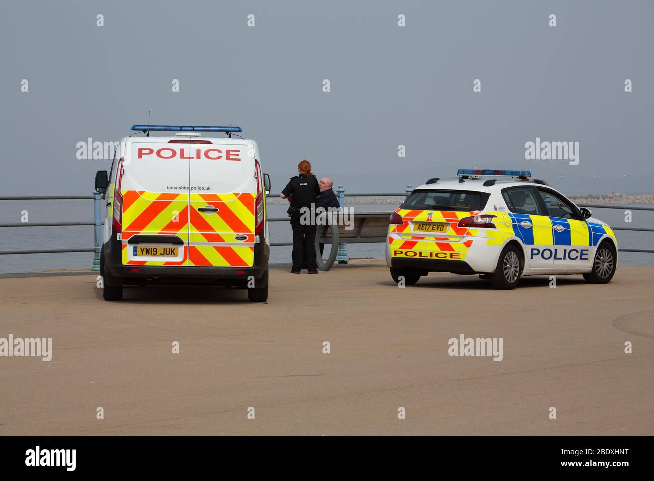 Morecambe Lancashire, UK. 10th April, 2020. Police officers from ...