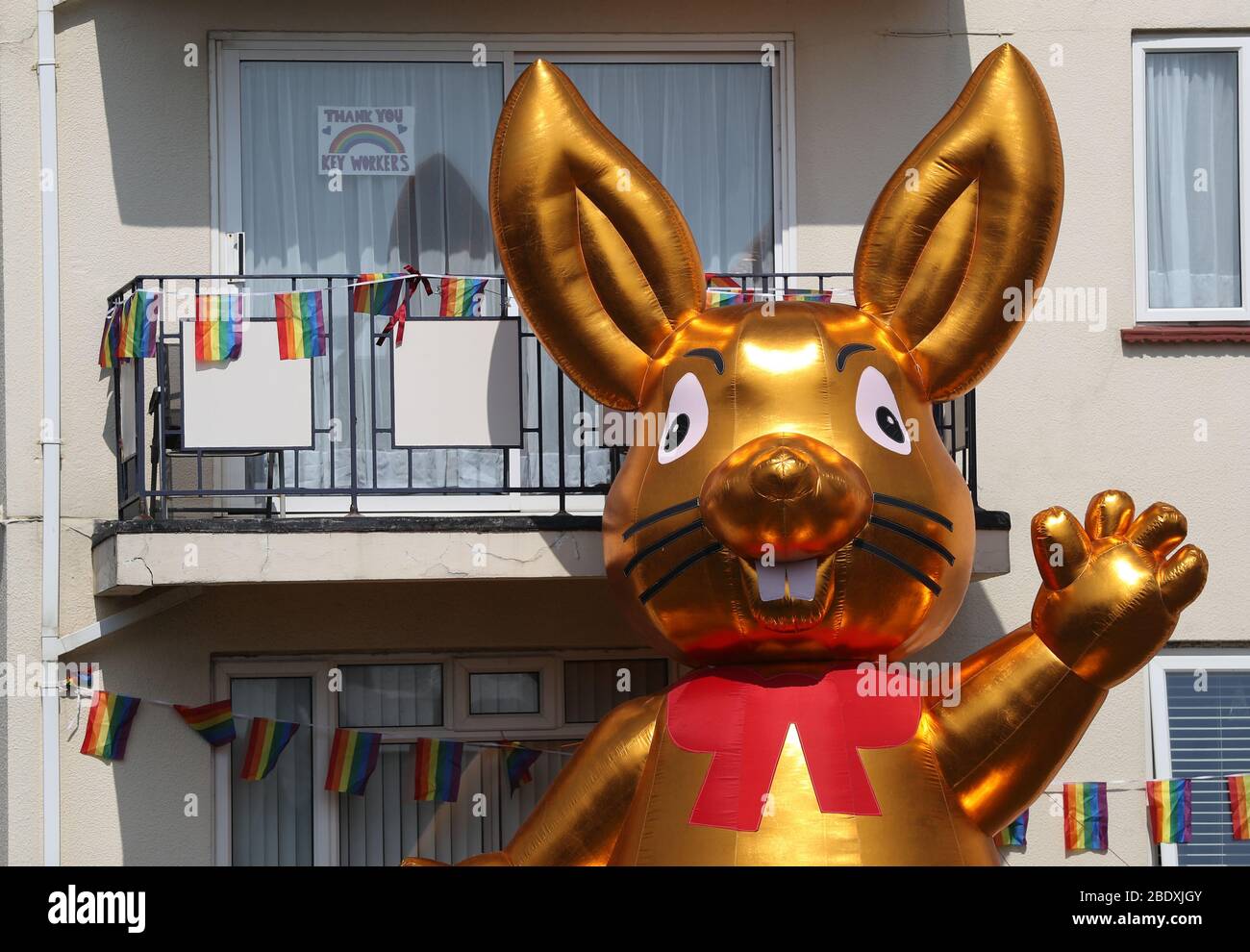 A giant inflatable rabbit installed by residents outside the Belle Vue ...