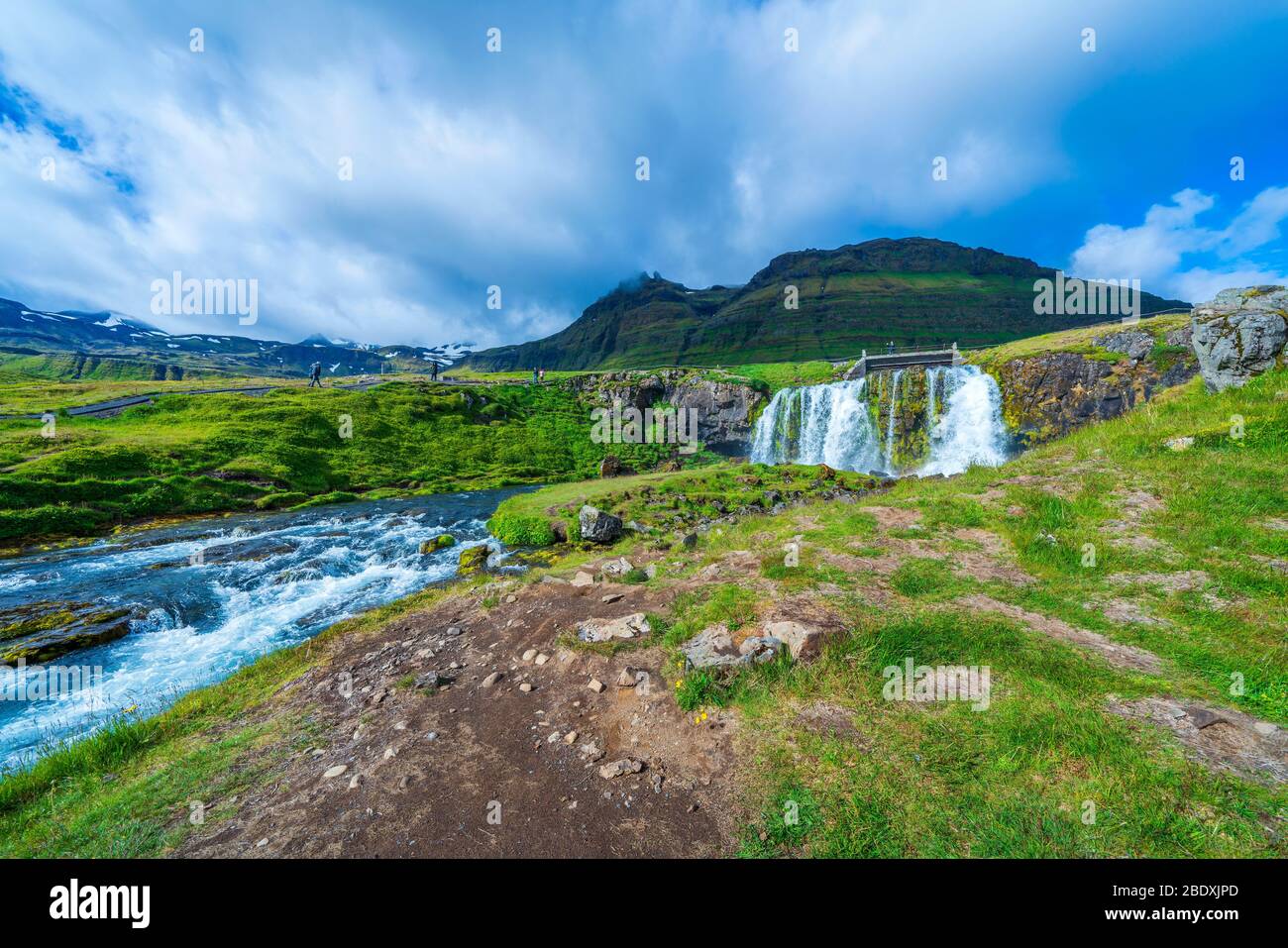 Kirkjufellsfoss, waterfall near the mountain of Kirkjufell ...