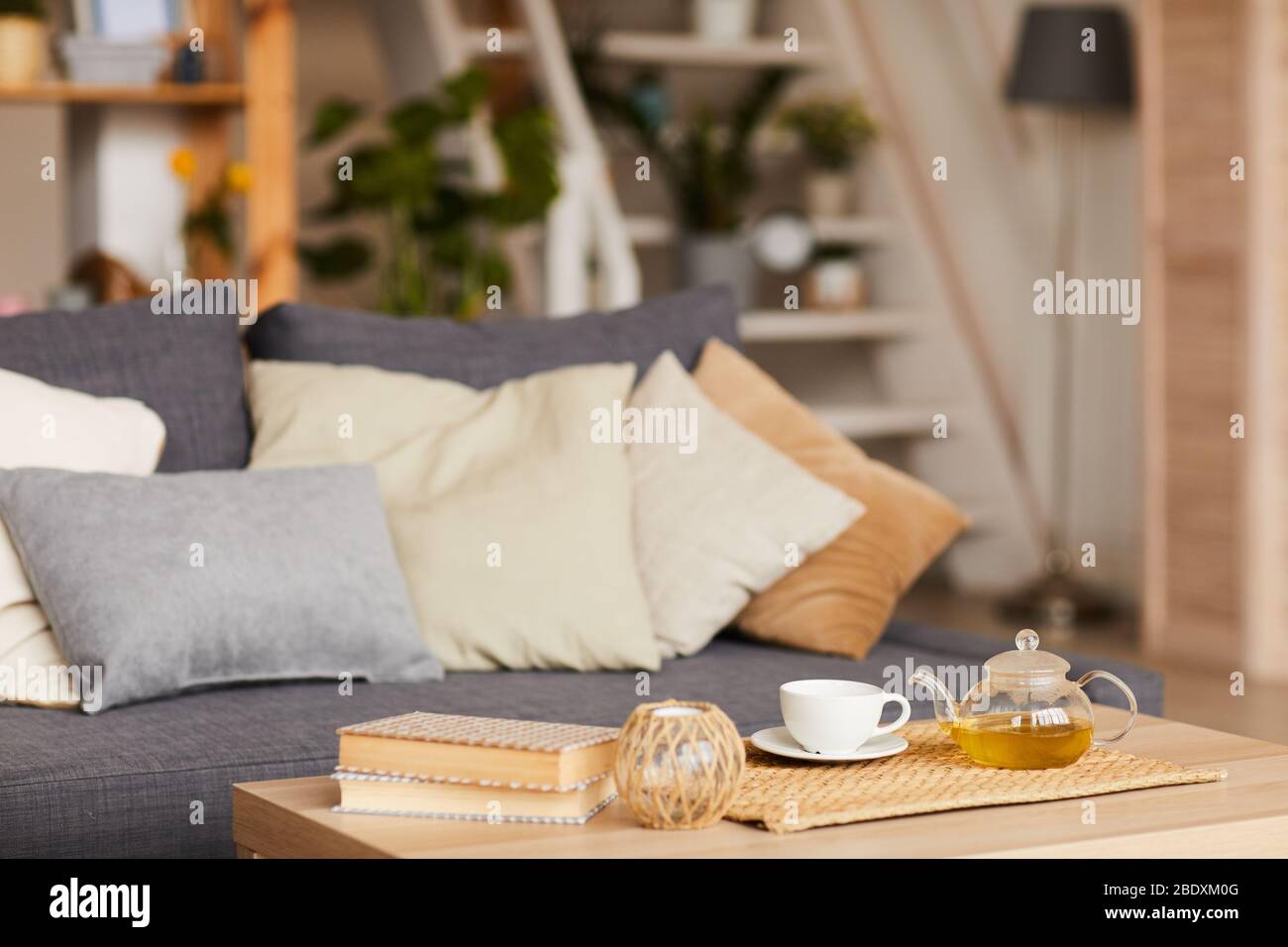 Image of domestic living room with table and cup of tea on it Stock ...