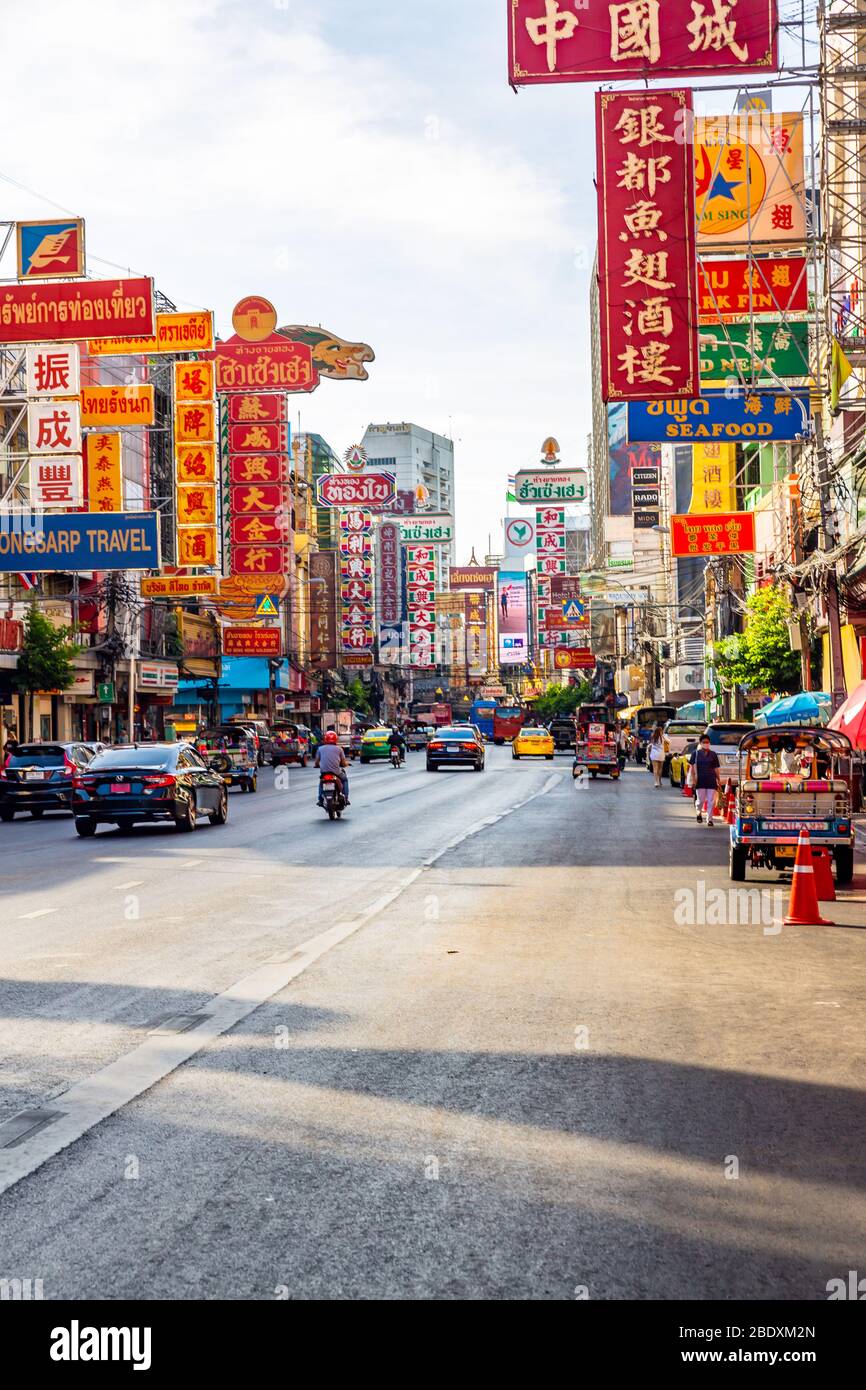 Chinatown traffic at Yaowarat road, the main street of Chinatown in Bangkok Chinatown is one of ...