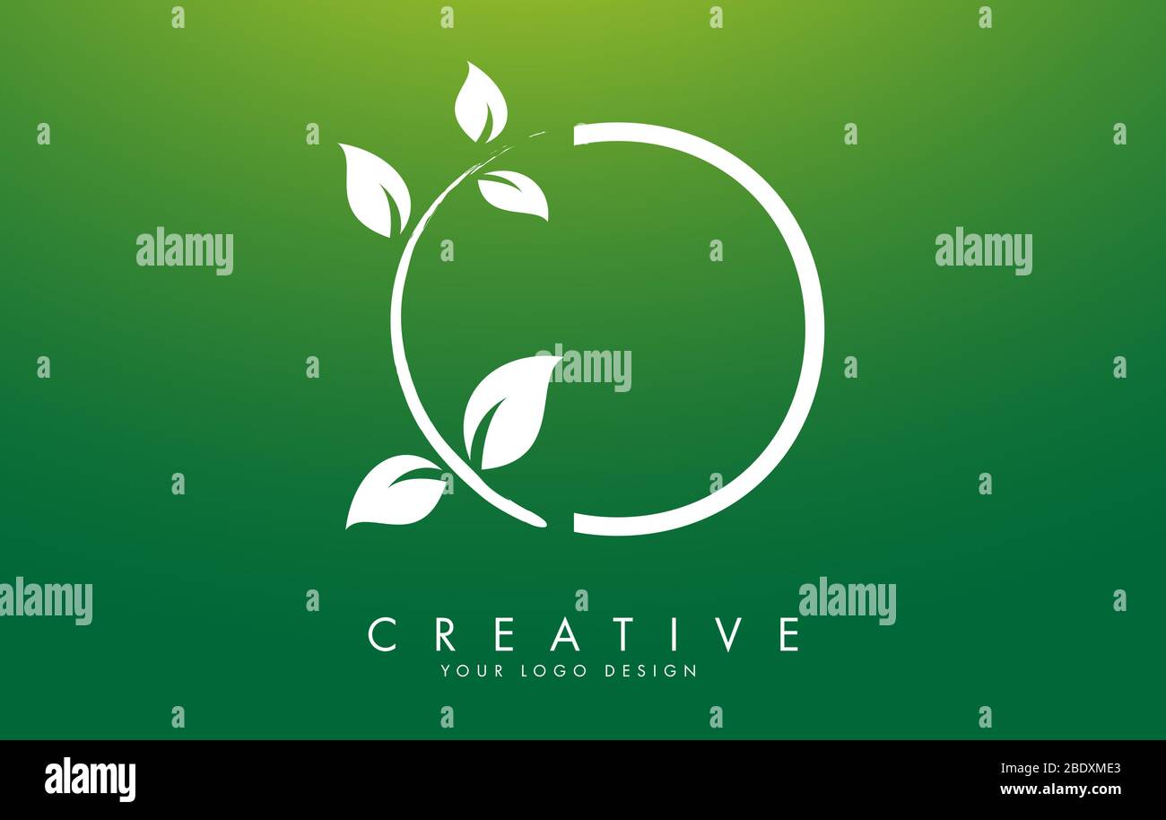 White Leaf Letter O Logo Design with Leaves on a Branch and Green ...