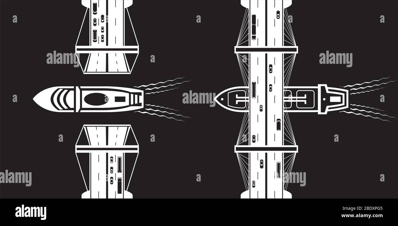 Cruise ship and a tanker pass under bridges – vector illustration Stock ...